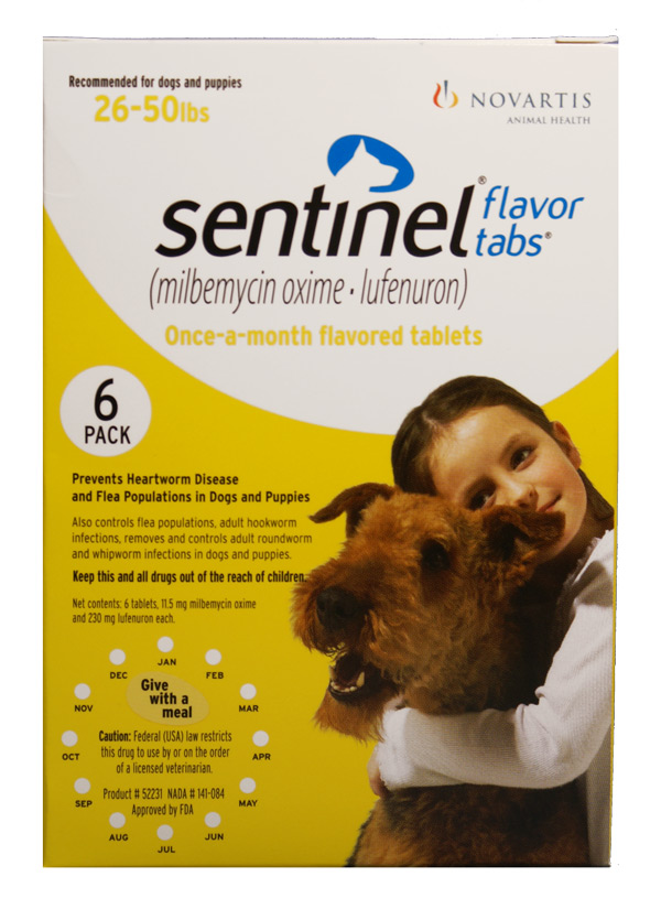 Sentinel Yellow 6 MONTH for Dogs and Puppies 26-50 lbs